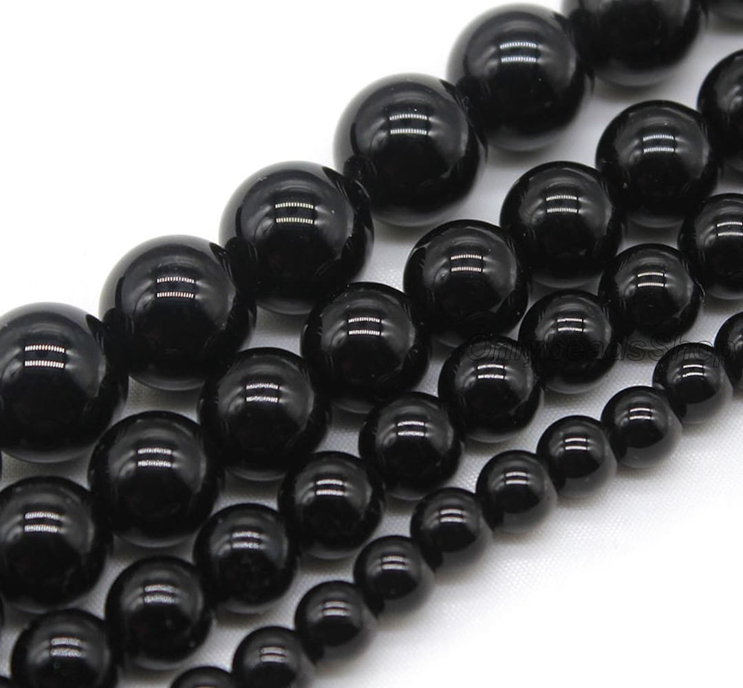 Black Crystal Beads 4mm 6mm 8mm 10mm 12mm Black Gemstone Smooth Round ...