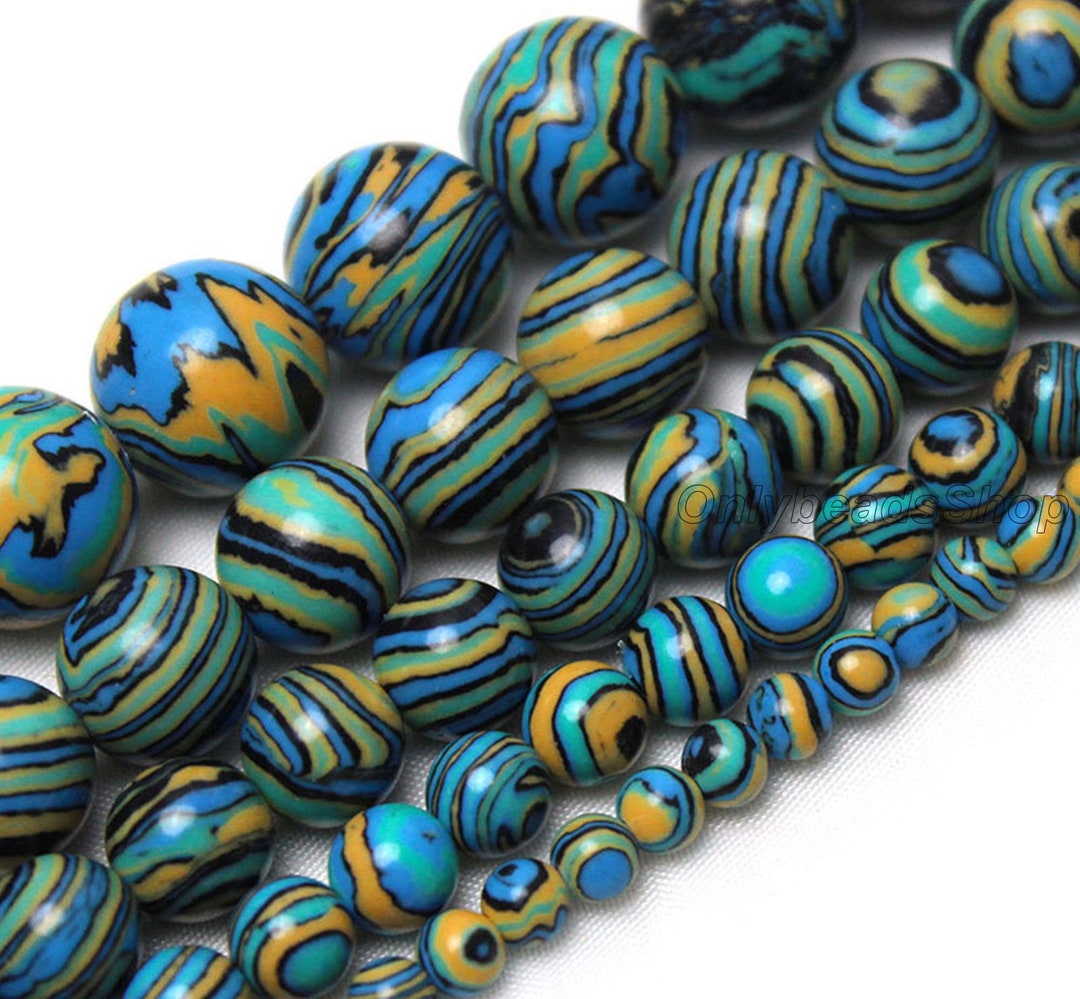 Synthetic Yellow,blue Malachite Beads,beautiful Striped Gemstone,smooth ...