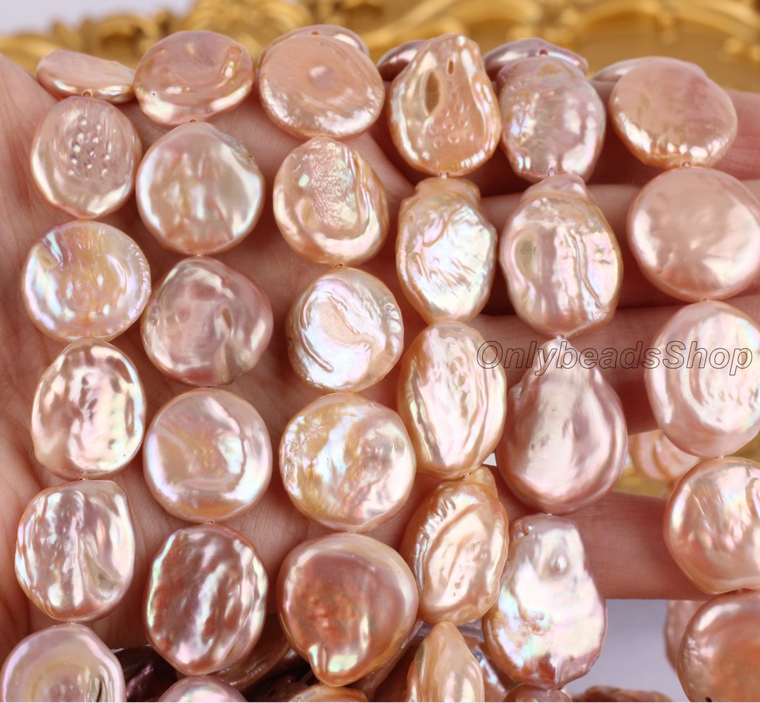 15-16mm Natural Peach Pink Coin Pearl Freshwater Pearl,good Luster Coin ...