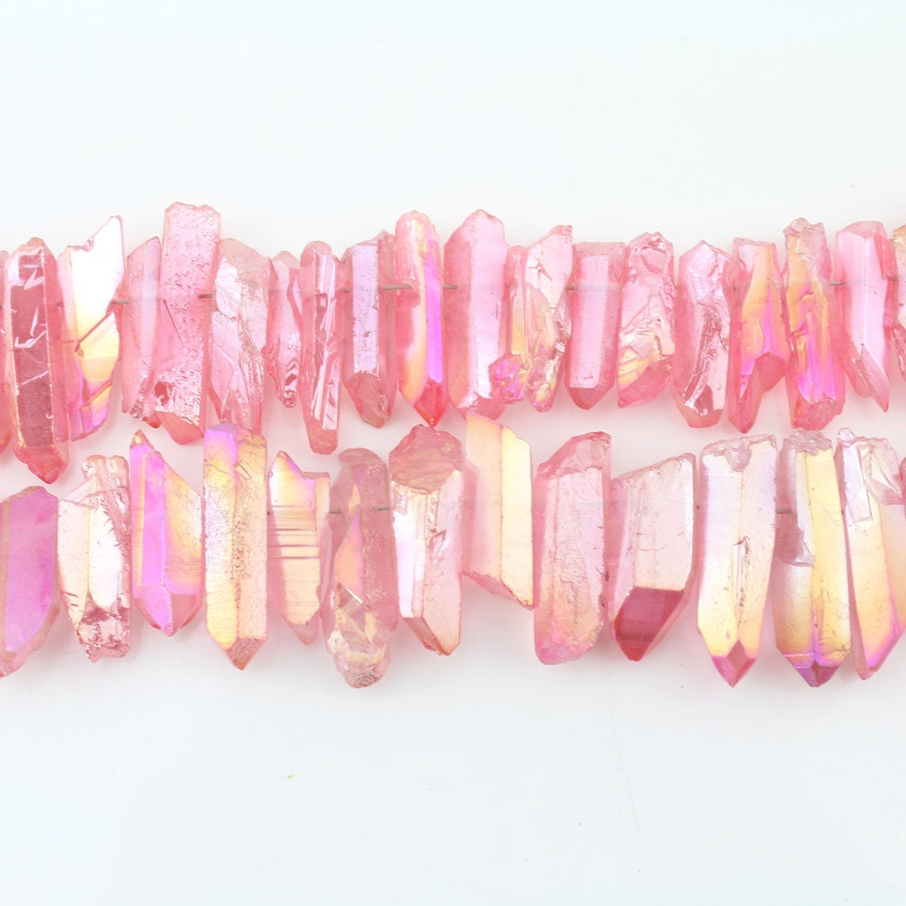 Full Strand Rough Pink Quartz Crystal Stick Beads Points | Etsy