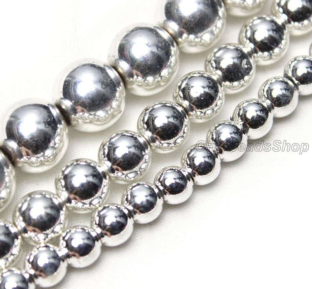Smooth Round Silver Hematite Beads,grade AAA Gemstone Round Loose Bead ...