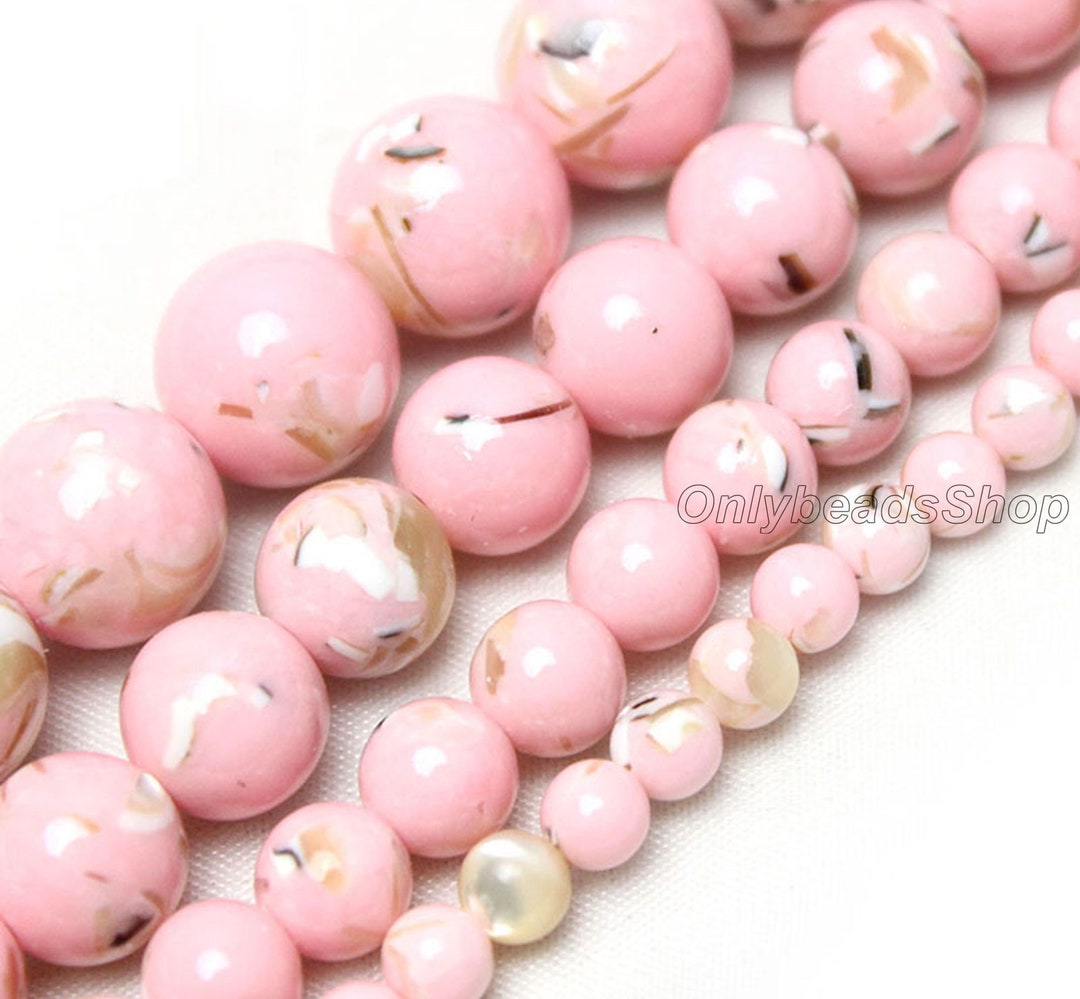 Pink Shell Turquoise Beads With Shell Inlay,loose Smooth Round Stone ...