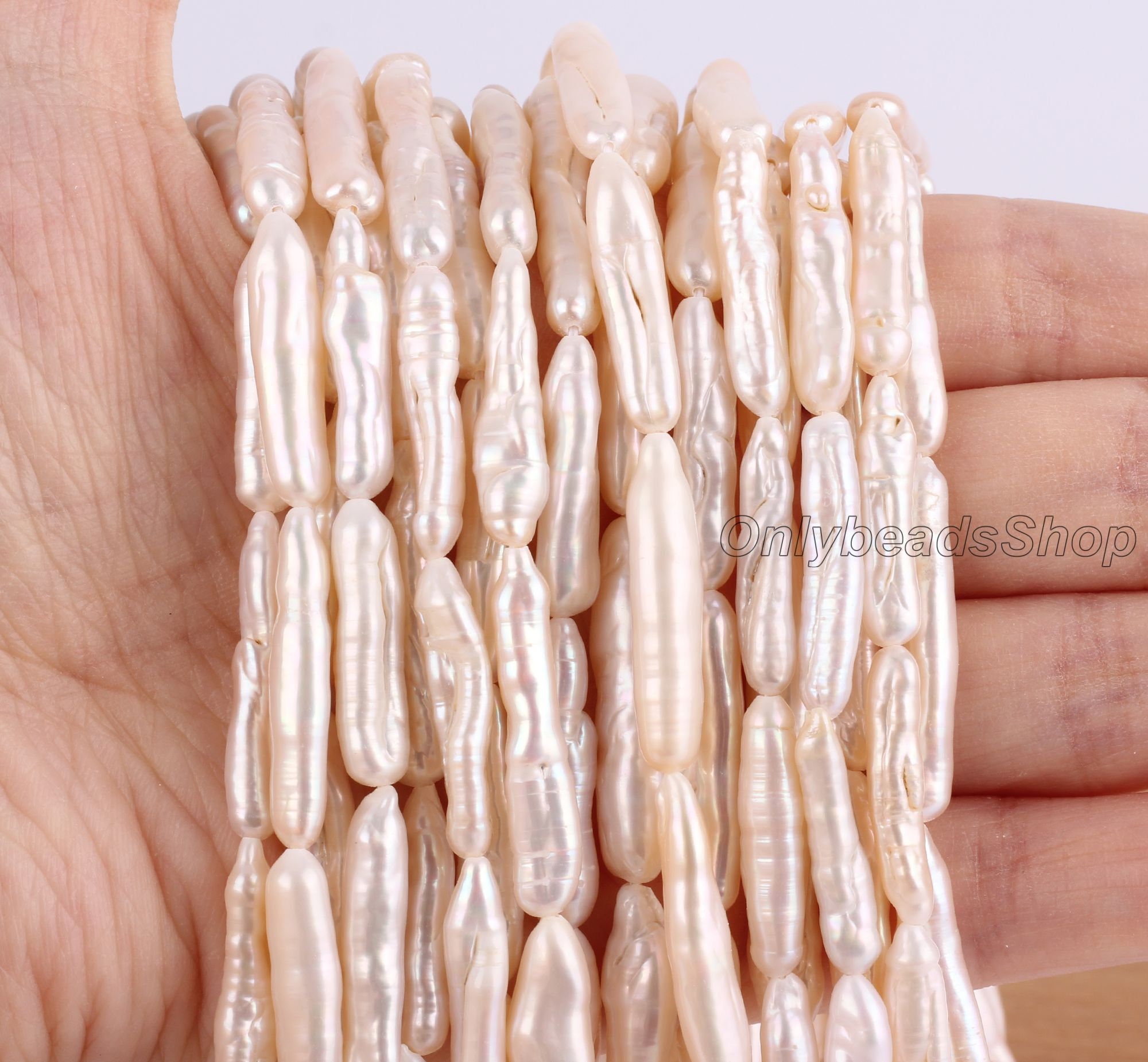 Genuine Natural White Biwa Freshwater Pearl Beads, Biwa Stick Pearl, 5 ...