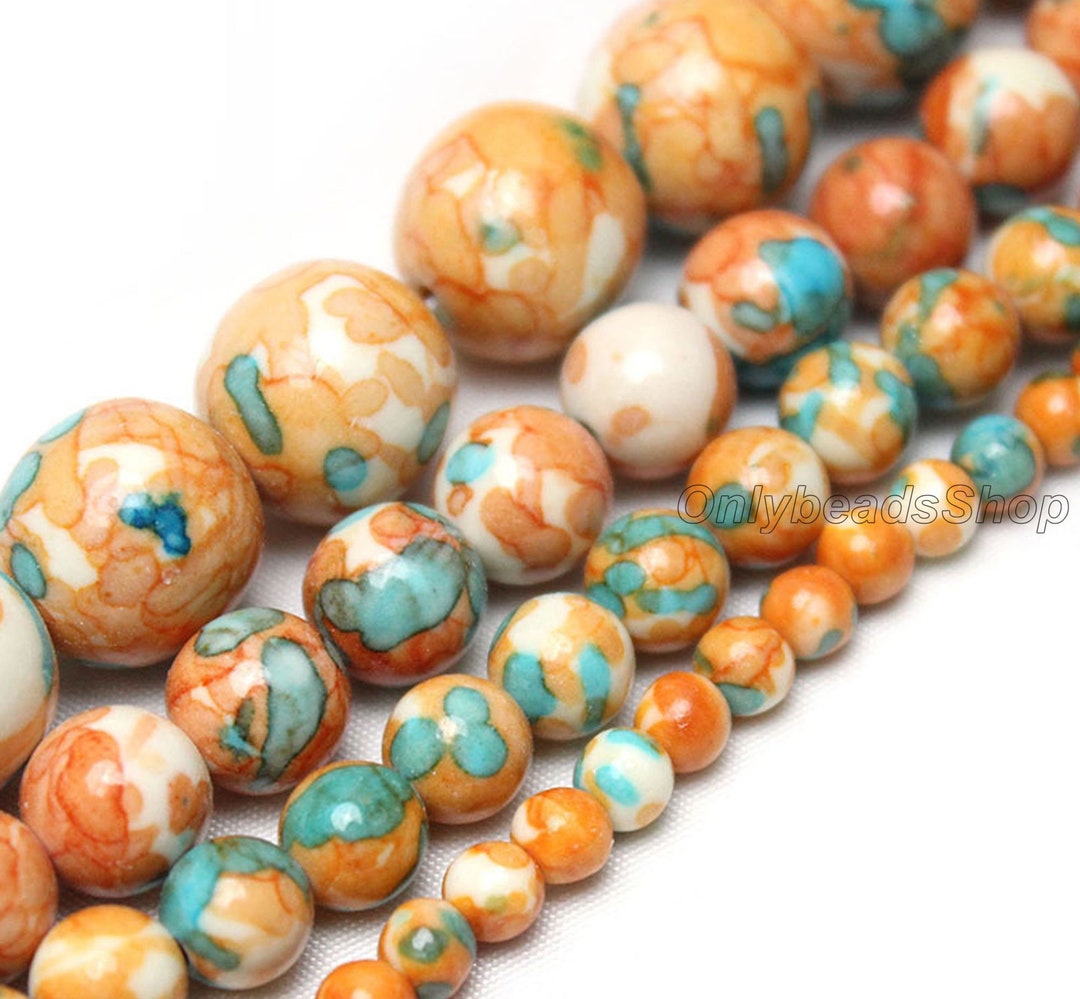 Orange White Blue Rain Flower Jade Beads Grade AAA Round Loose Beads ...