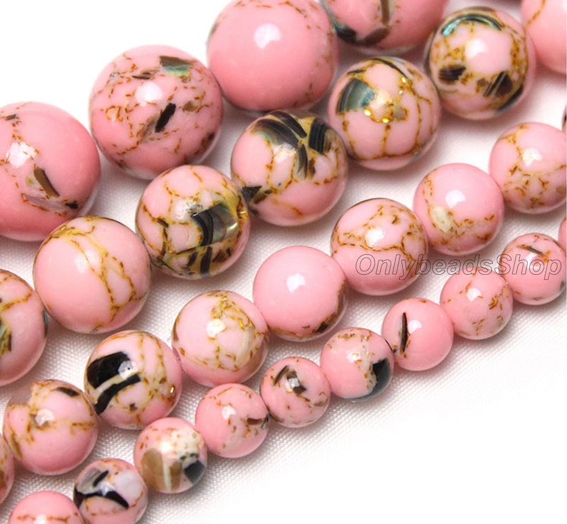 Pink Turquoise Beads With Shell Inlay,smooth Round Pink Shell Turquoise ...