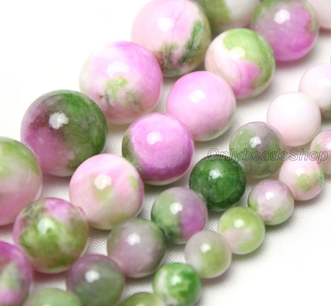 Loose Round Pink Green Persian Jade,loose Jade Beads Supply,diy Jewelry ...