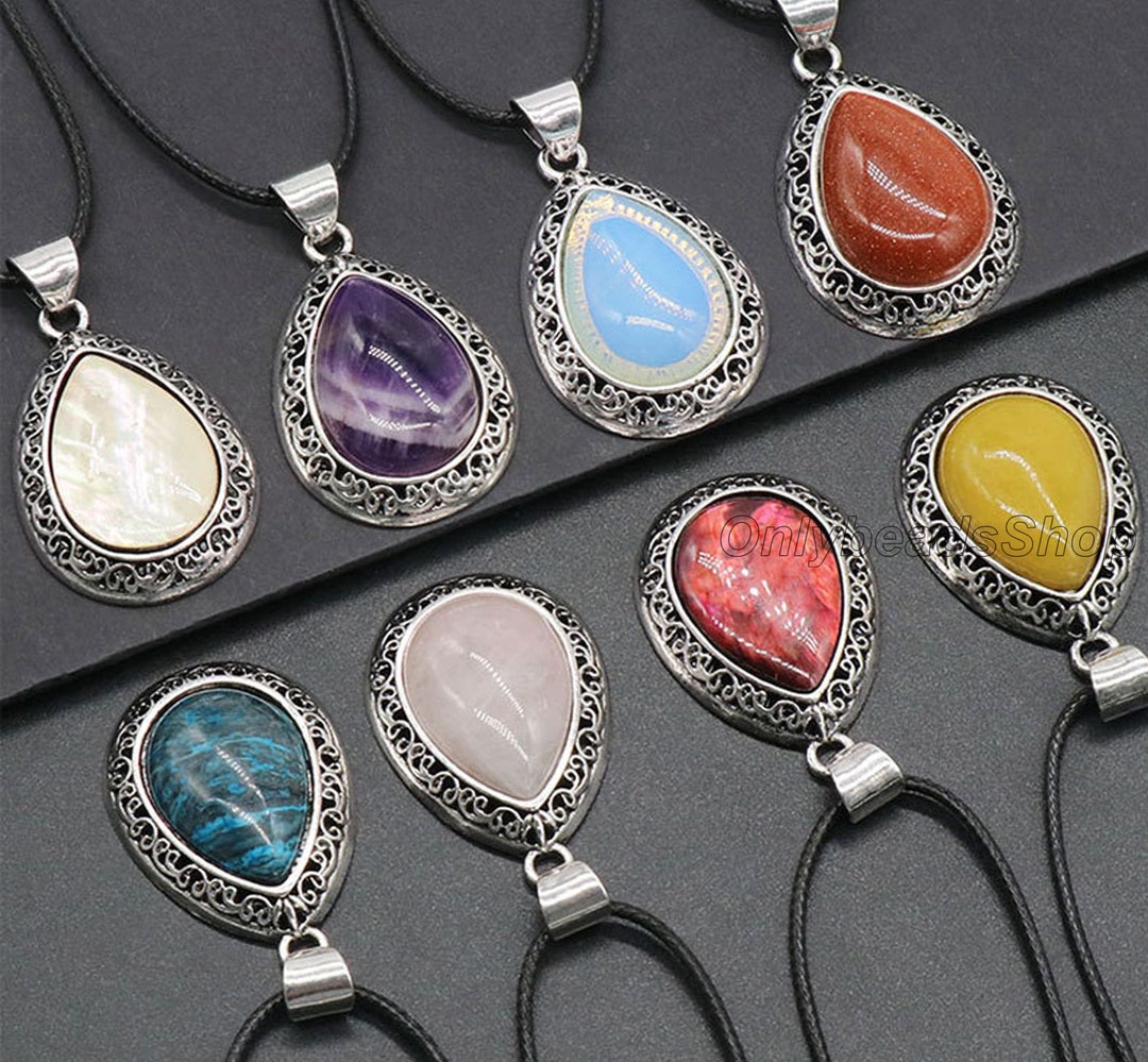 Natural Drop Gemstone Pendant,multi-type Gemstone Pendants Necklace ...