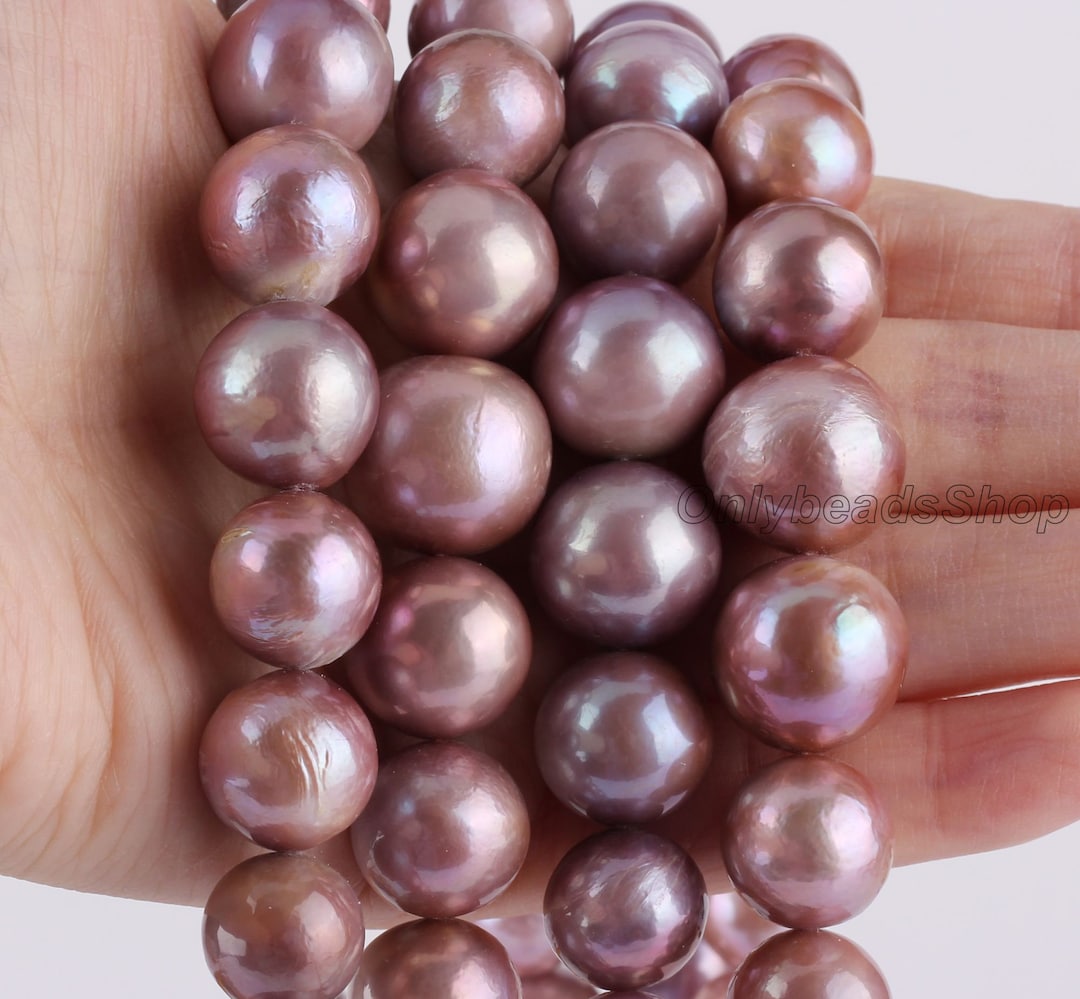 12-15MM Purple Fresh Water Pearl Round Beads, Lavender Pearl, Natural ...
