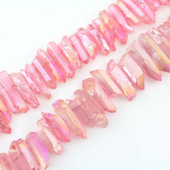 Full Strand Rough Pink Quartz Crystal Stick Beads Points | Etsy