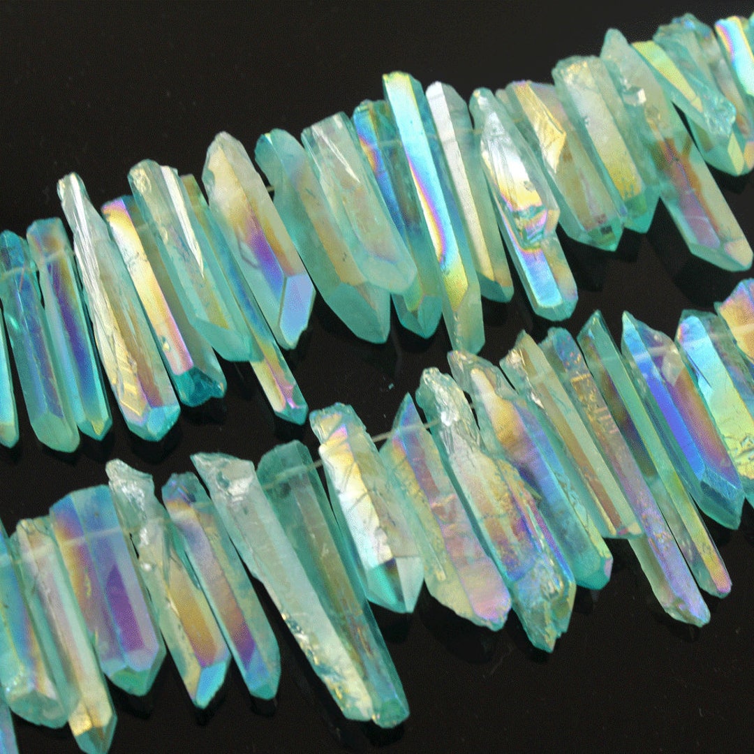 High Luster Green Mystic Coated Titanium Quartz Point Beads ...