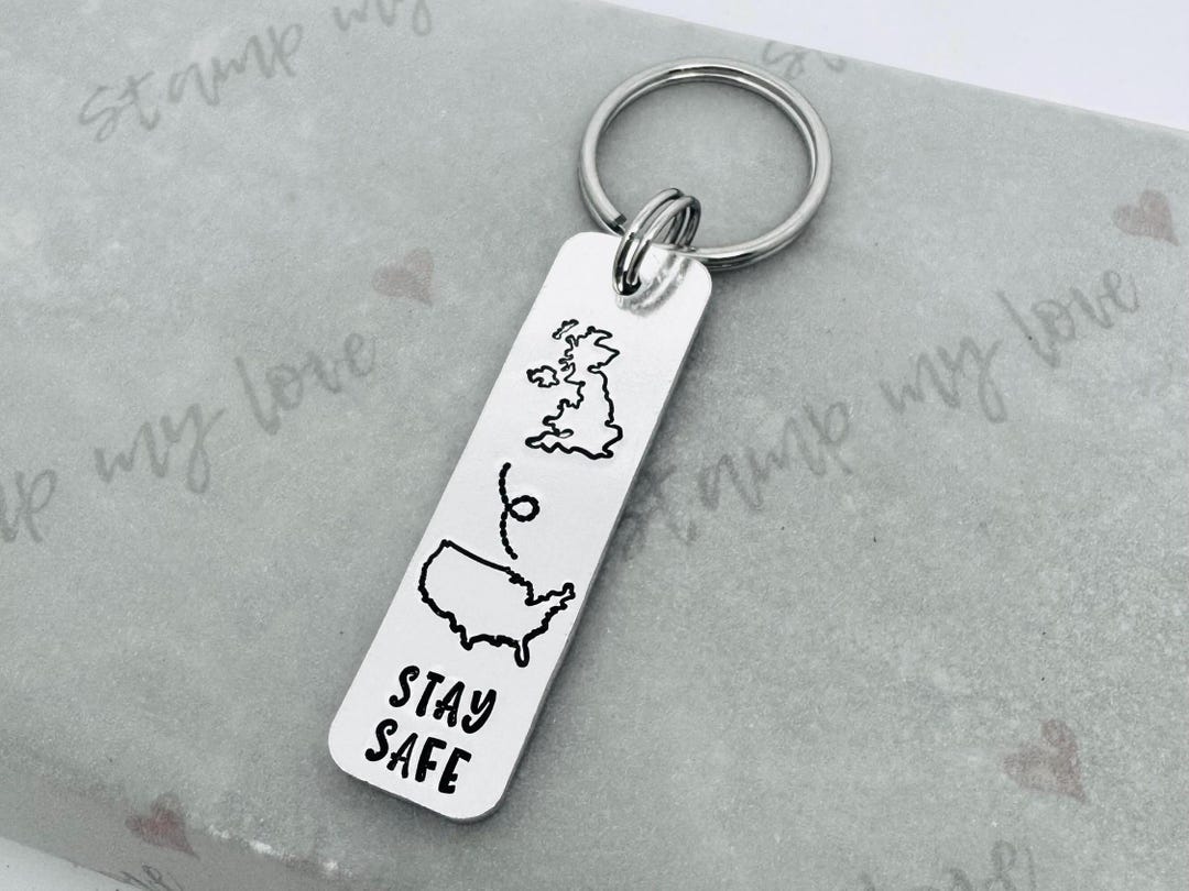 Travel Gift, Personalised Travel Keyring, Hand Stamped Keychain, Stay ...