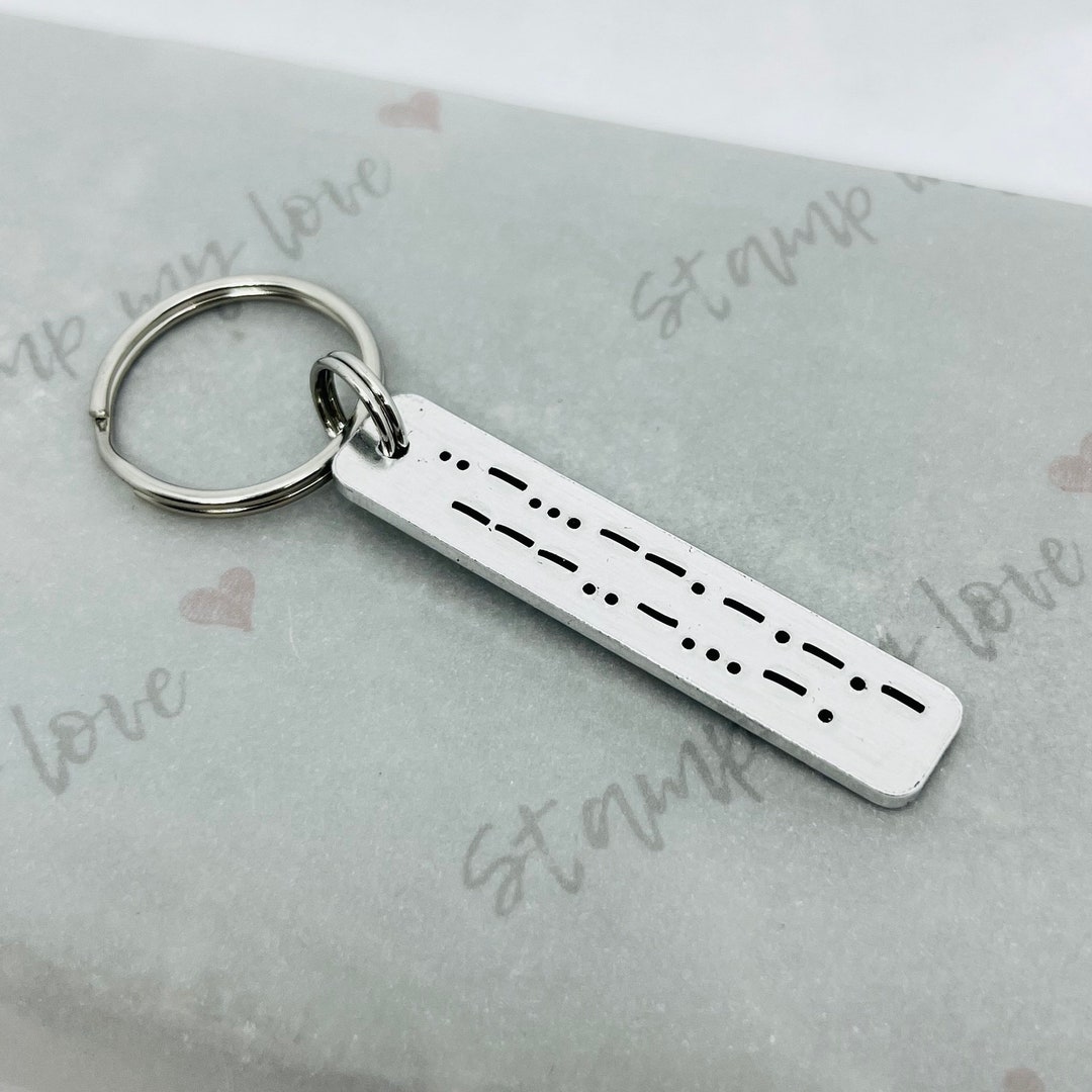 Personalised Morse Code Keyring Hand Stamped Key Chain Secret Message ...