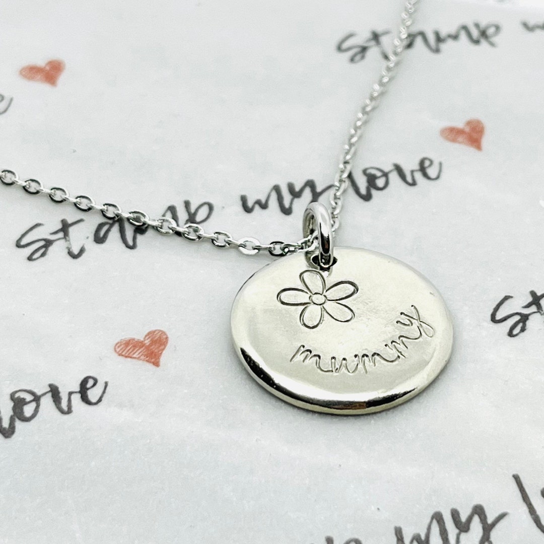 Mummy Personalised Name Necklace Hand Stamped Pewter Pebble Pendant ...