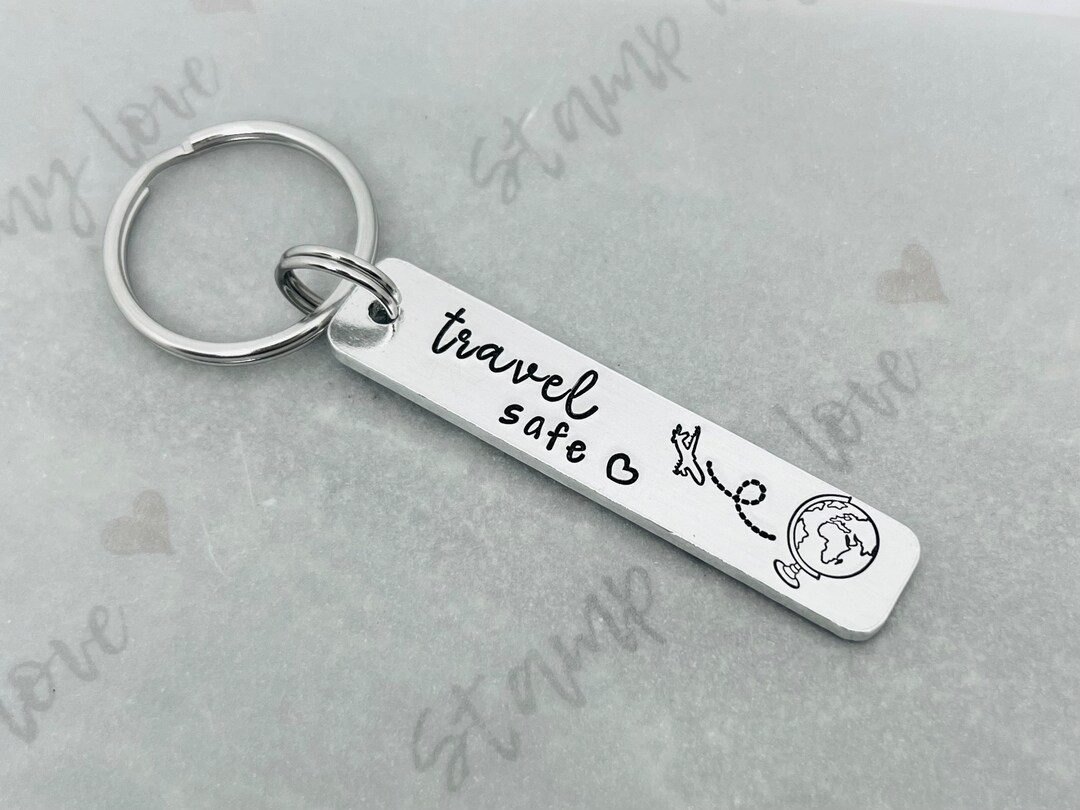 Travel Safe Aluminum Keyring: Hand-stamped Bon Voyage Gift - Etsy