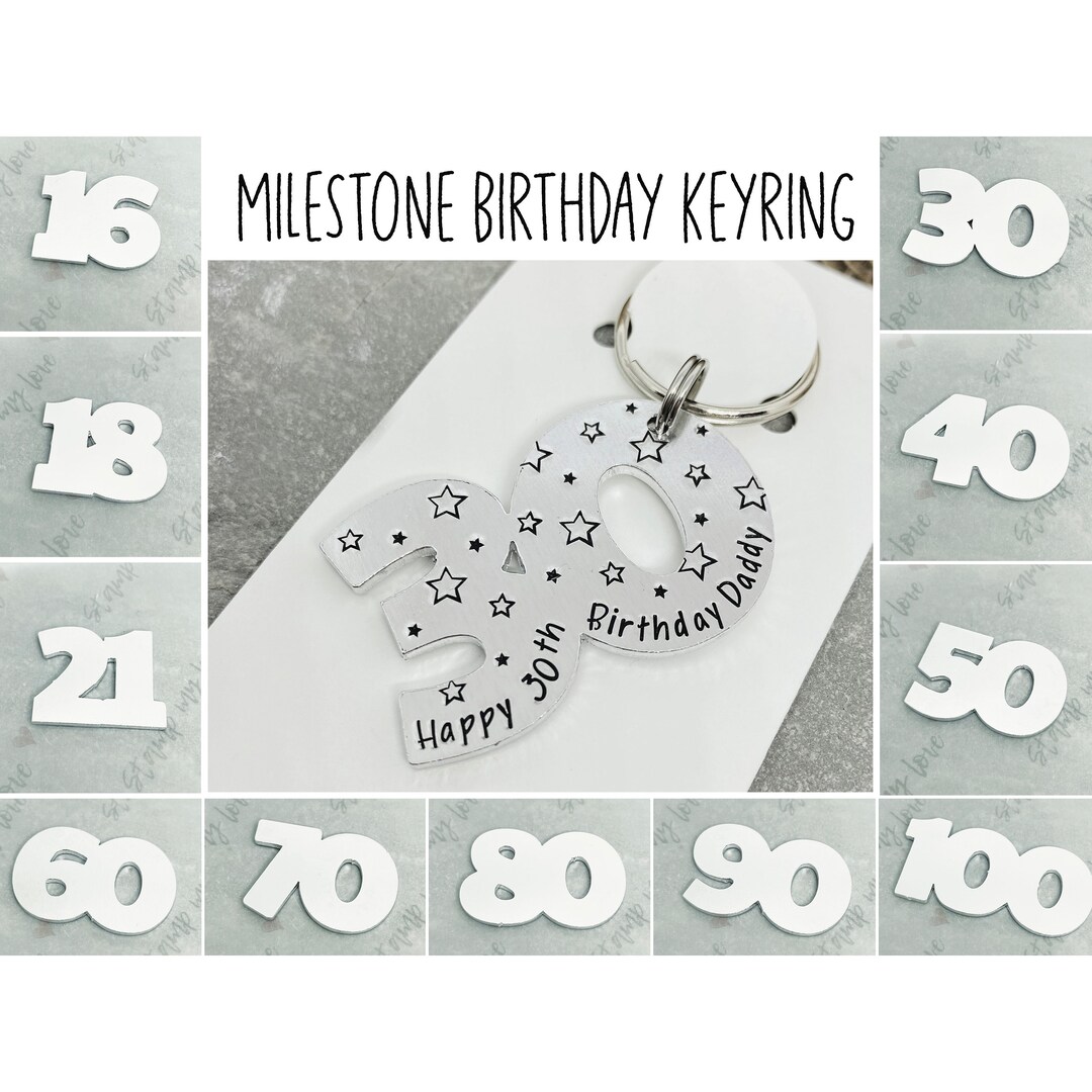 Milestone Birthday Keyring, Personalised Number Keychain, Custom ...