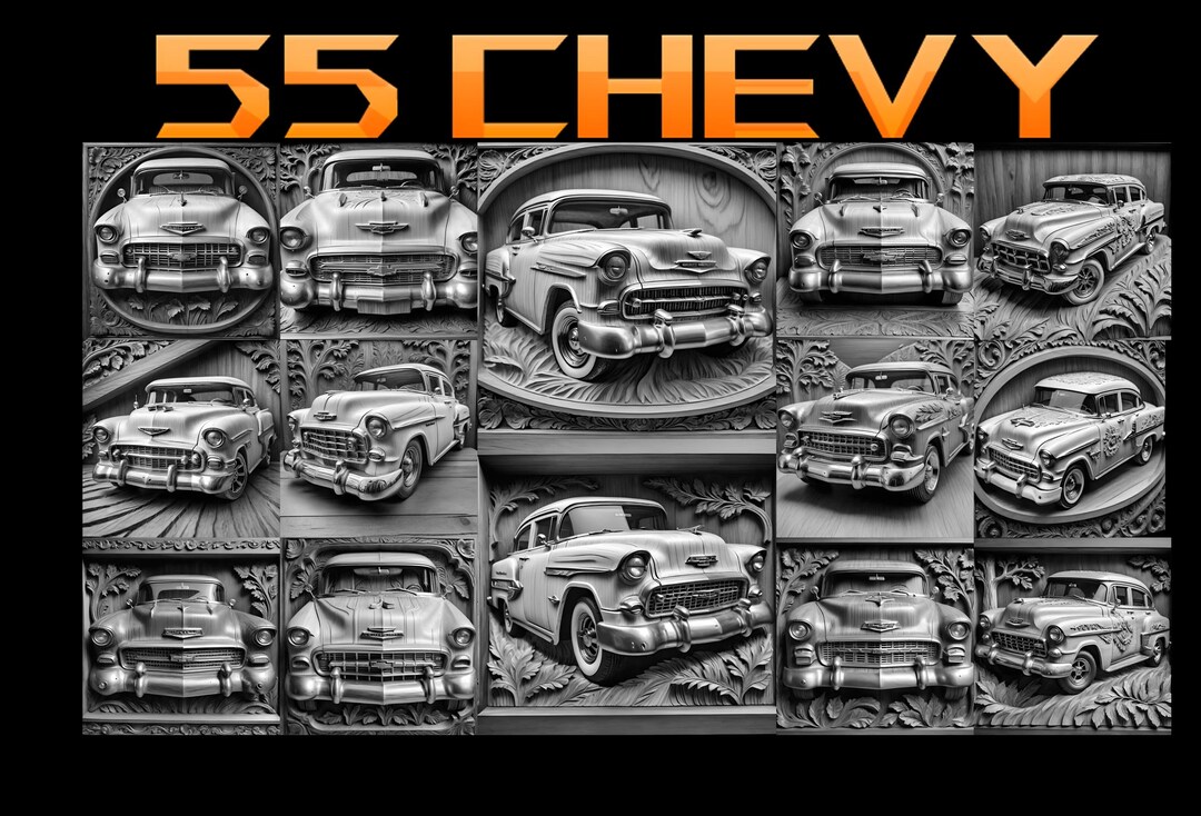 1955 Chevy Car Grayscale Laser Burn PNG Digital Files, Laser Engraving ...