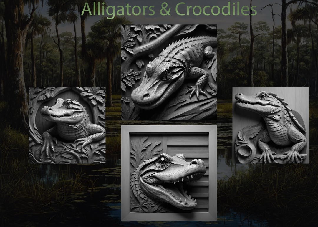 Alligators & Crocodiles, Grayscale Laser Burn PNG Digital Files, Laser ...