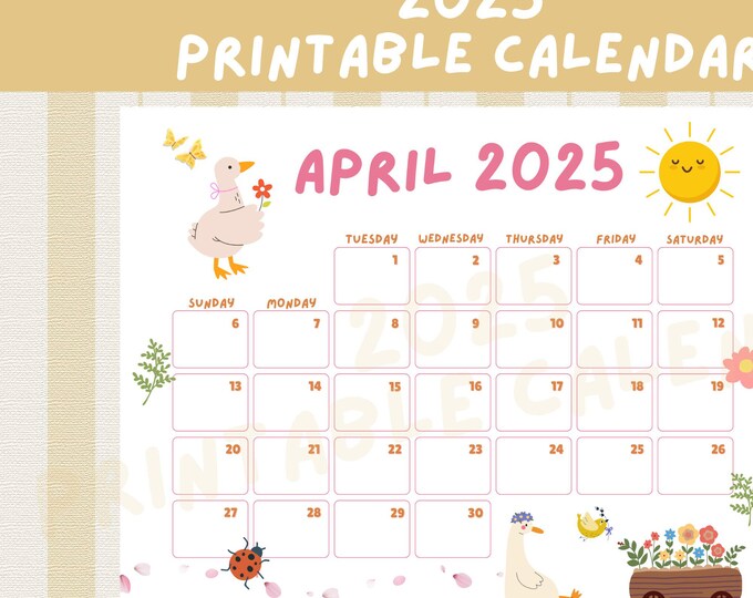 2025 Calendar Printable, Cute Kids Calendar 2025, Wall Calendar PDF ...
