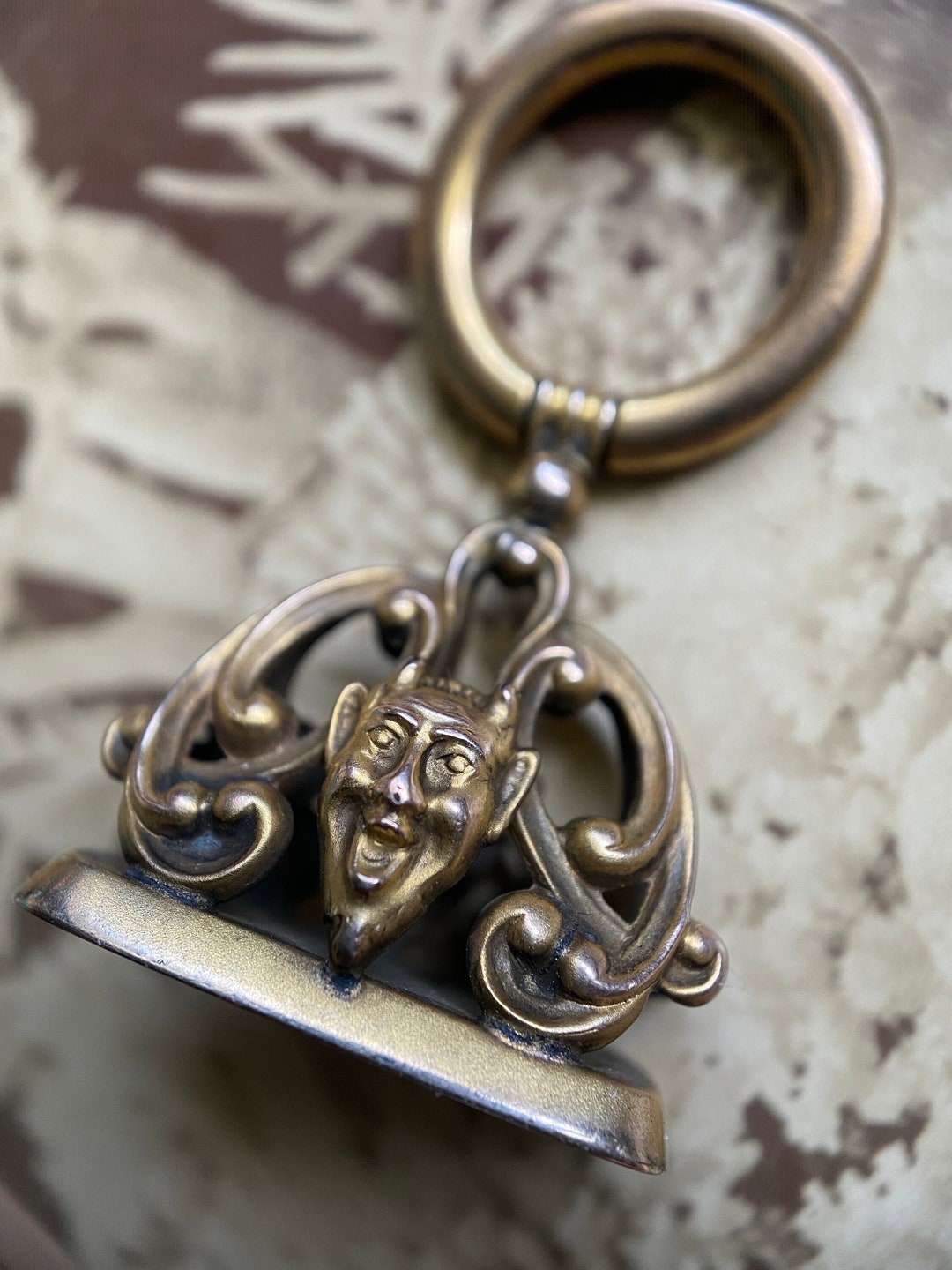 Antique Victorian Openwork Grotesque Laughing Devil Face Fob Pendant in ...