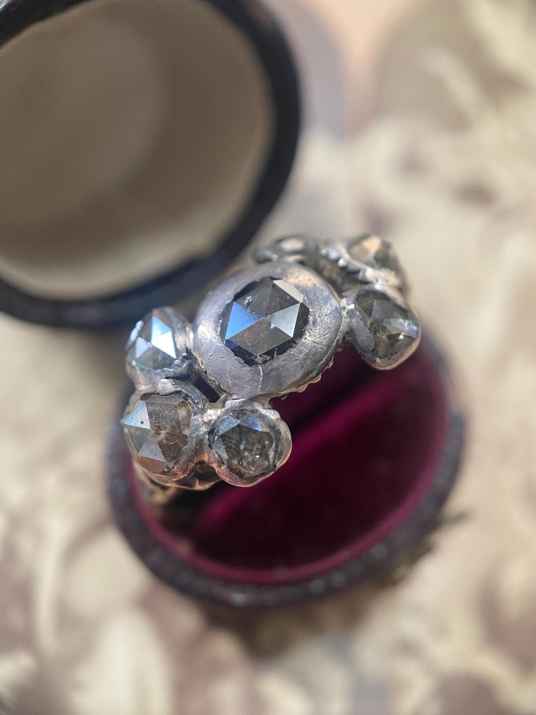 Antique Georgian Baroque Moody Rose-cut Dark Diamond Bow Ring With ...