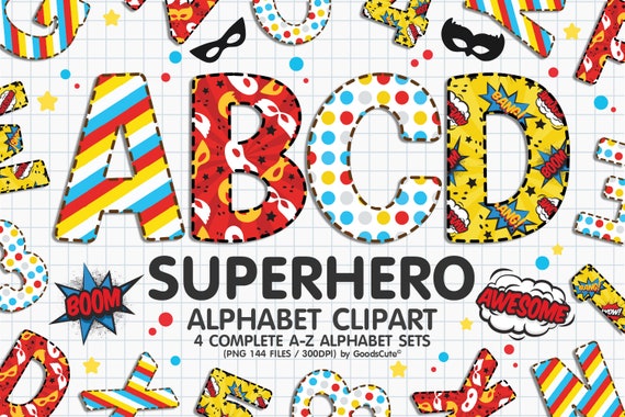 Superhero Doodle Alphabet Sublimation Clipart PNG Number & | Etsy