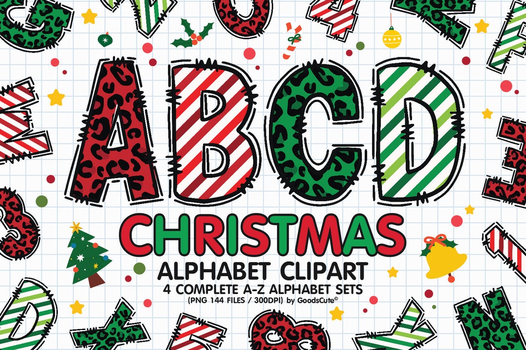 Christmas Doodle Alphabet Letters Sublimation Clipart PNG, Alphabet PNG ...
