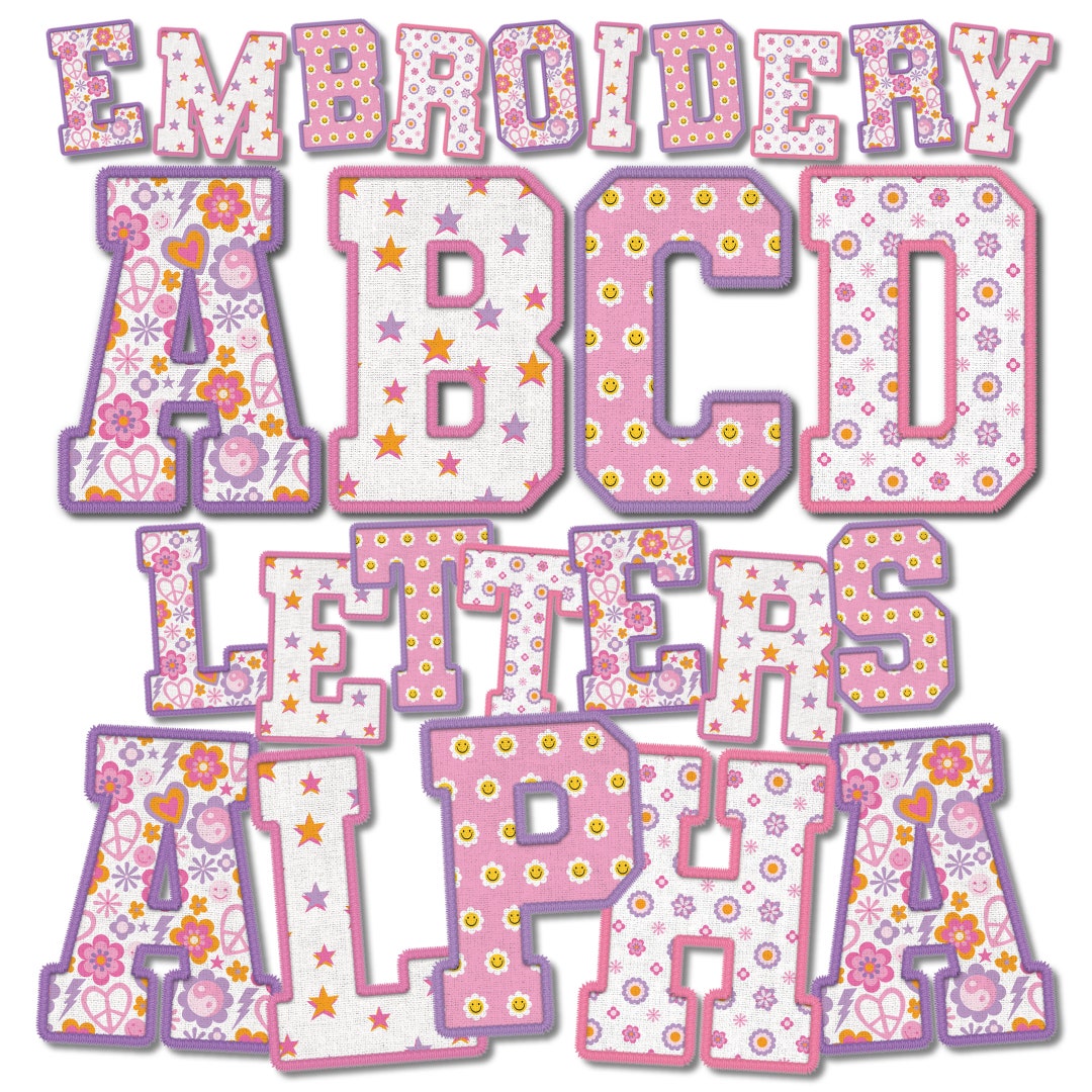 Faux Embroidery Letters PNG, Faux Embroidery Alphabet PNG, Varsity ...