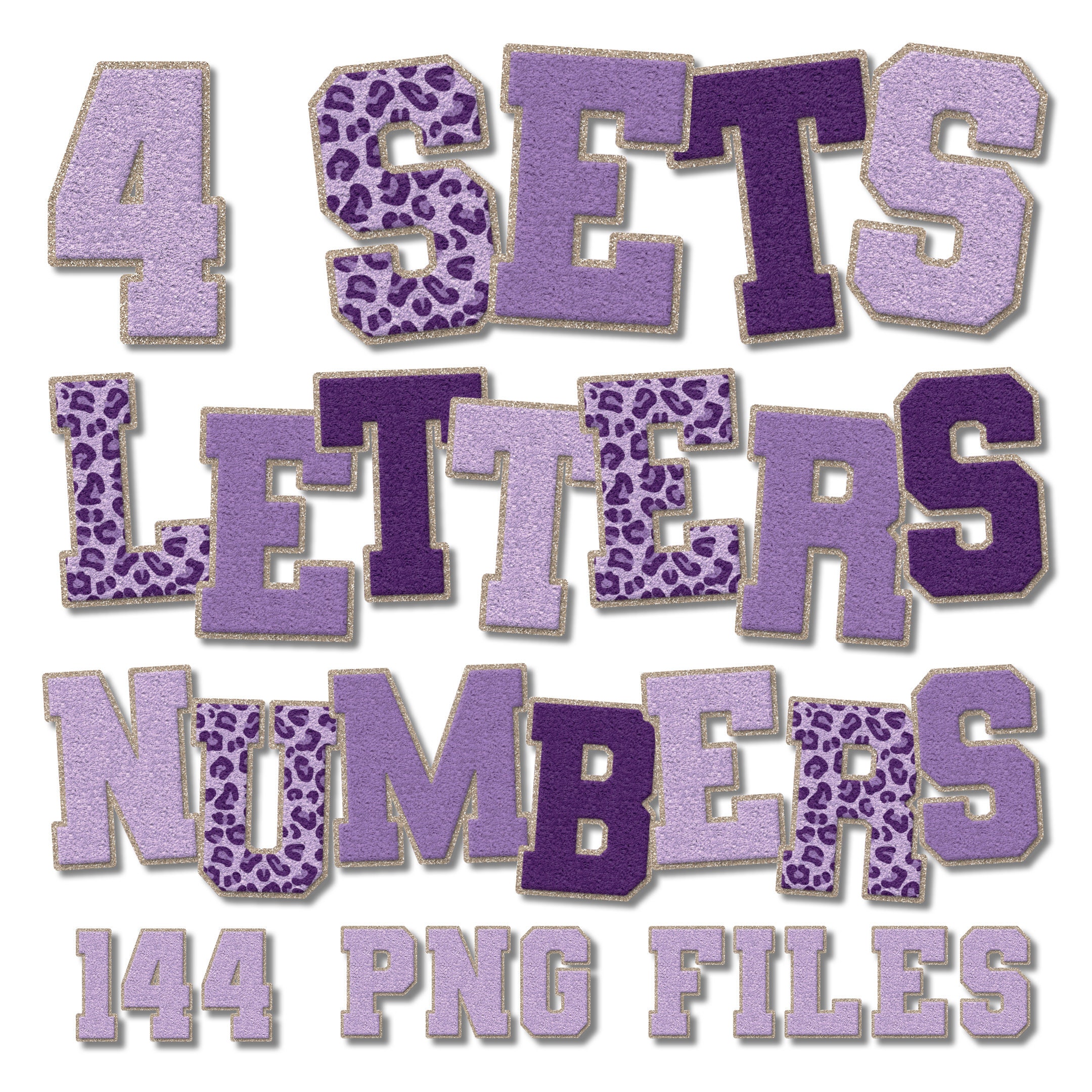 Faux Chenille Letters PNG Bundle, Purple Leopard Varsity Letters ...