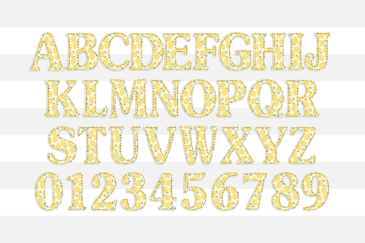 Lemon Doodle Alphabet Sublimation Clipart PNG, Number & A-Z Upper Case ...