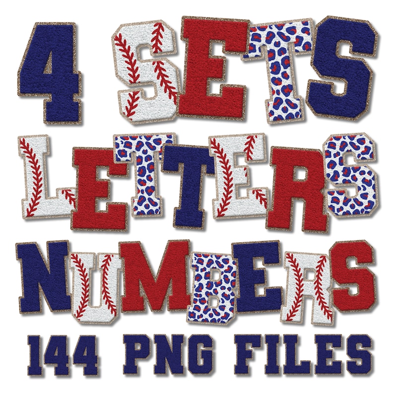 Faux Chenille Letters PNG Bundle, Baseball Leopard Varsity Letters ...