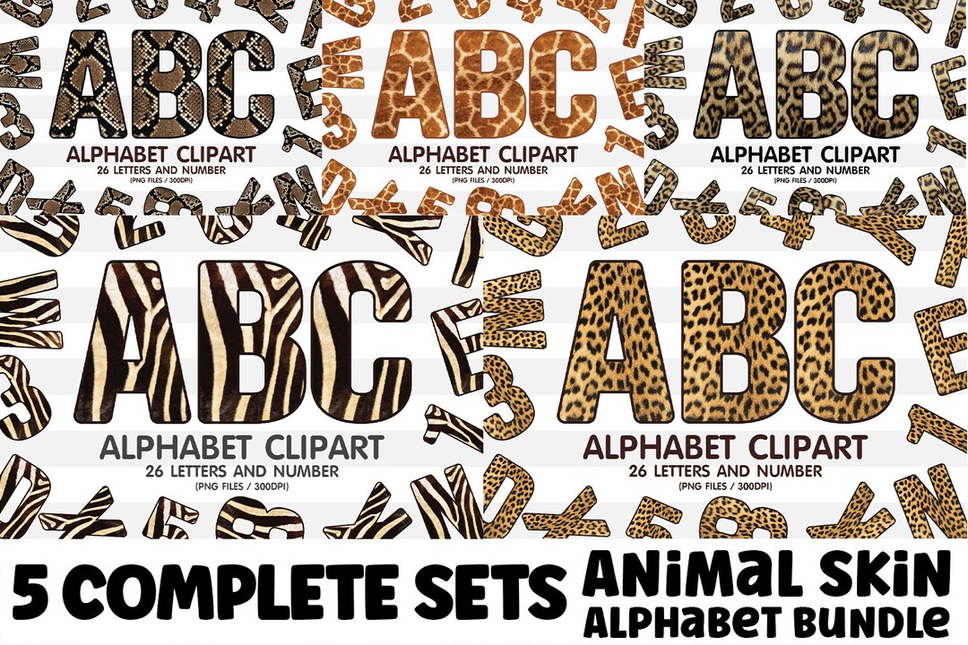Safari Animal Skin Texture Alphabet Sublimation Clipart PNG, Number & A ...