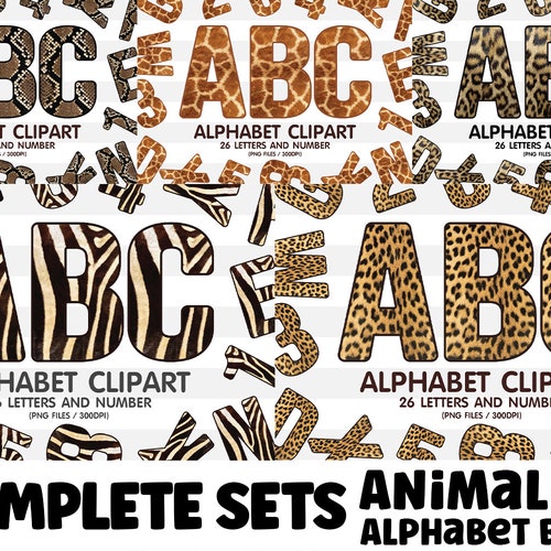 Safari Animals Doodle Alphabet Sublimation Clipart PNG Number - Etsy