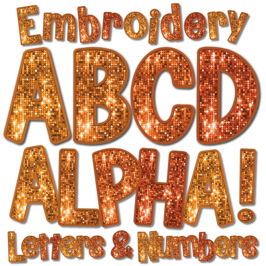 Faux Embroidery Alphabet PNG, Faux Embroidery Letters, Copper Sequin ...