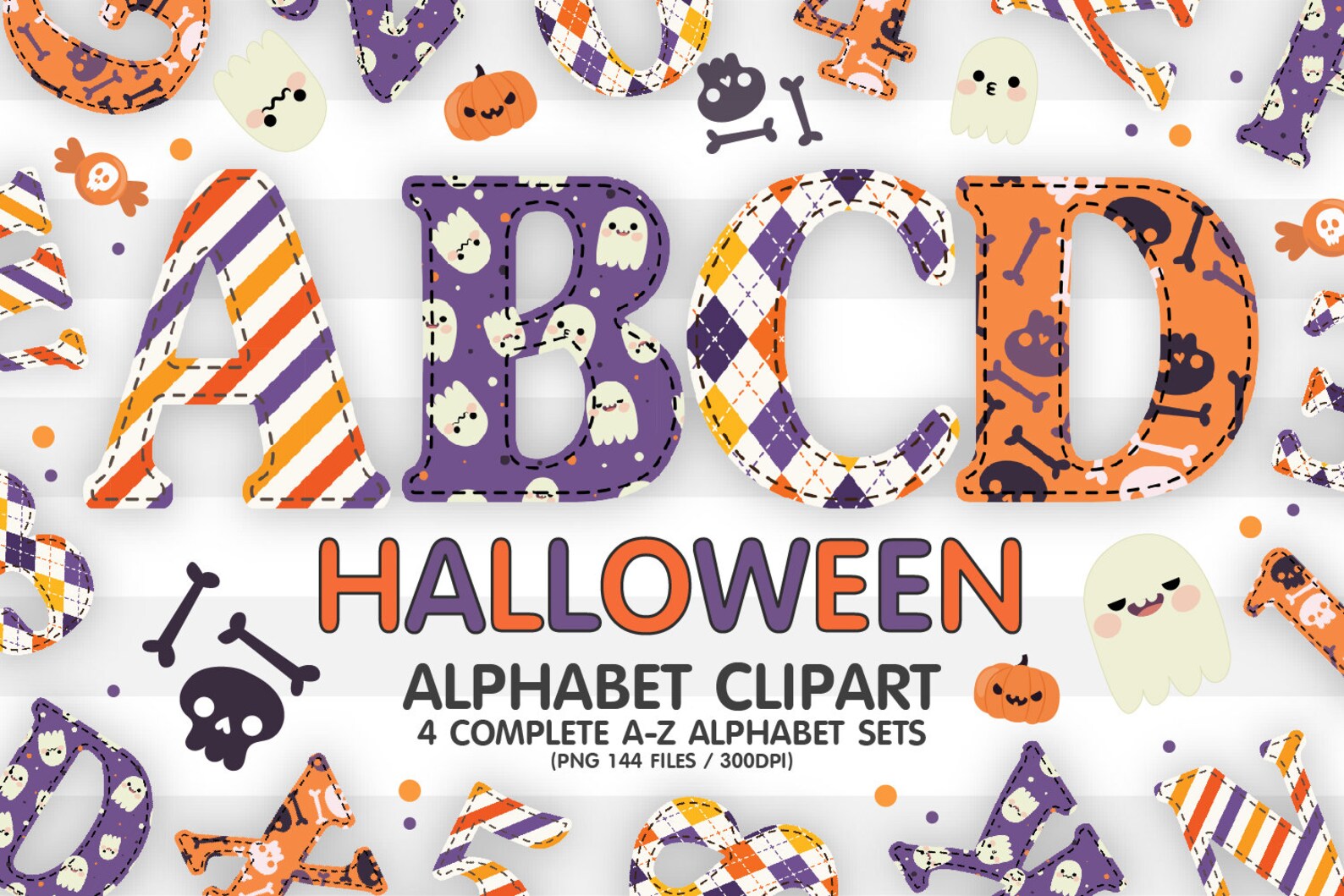 Halloween Doodle Alphabet Sublimation Clipart PNG Number & - Etsy
