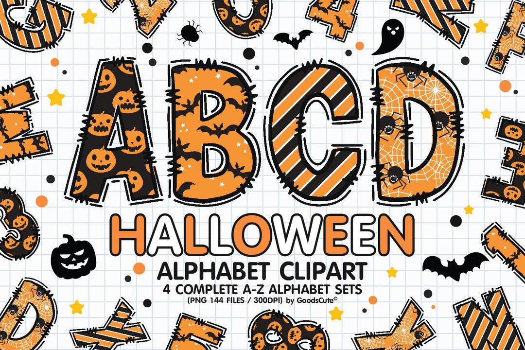 Spider Halloween Doodle Alphabet Sublimation Clipart PNG, Number & A-Z ...