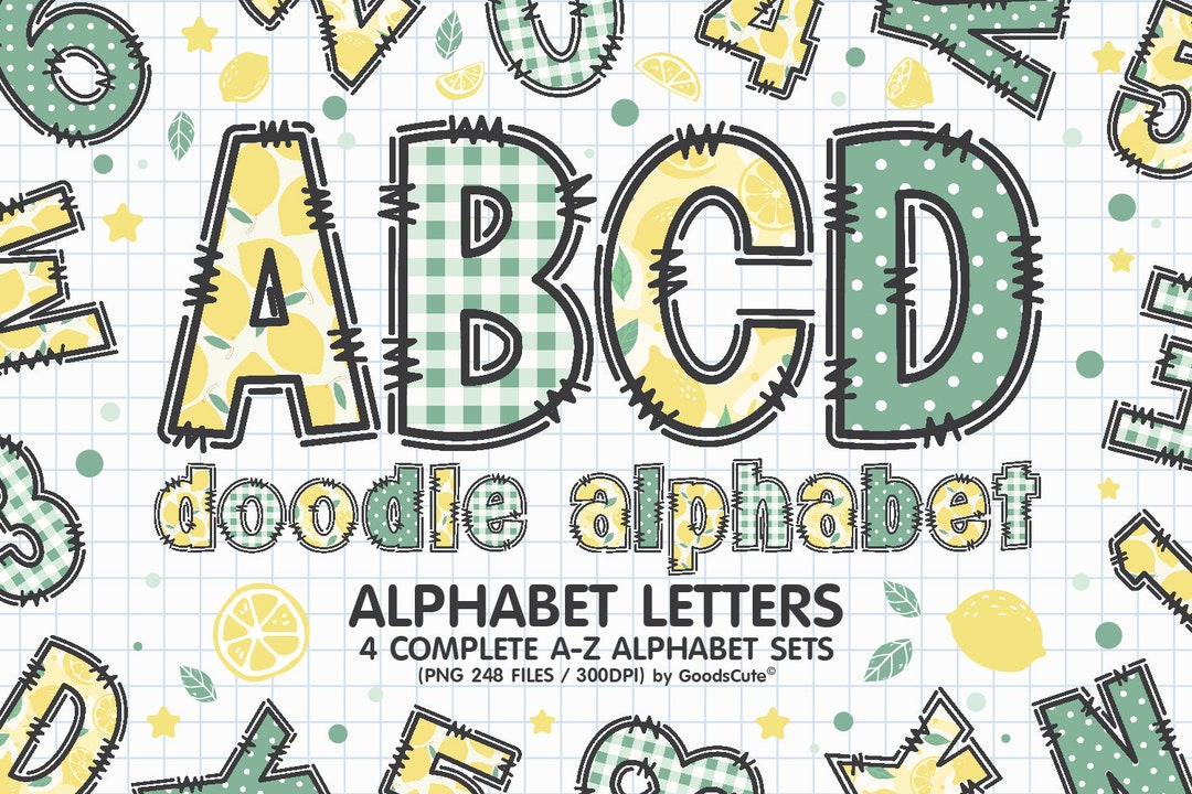 Lemon Doodle Alphabet Letters Sublimation Clipart PNG, Number & A-Z ...