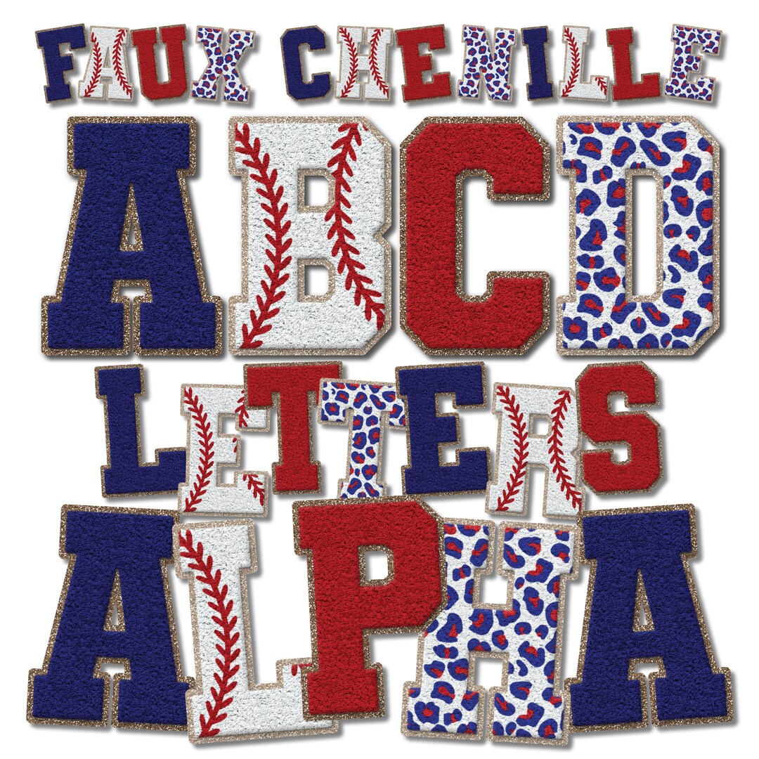 Faux Chenille Letters PNG Bundle, Baseball Leopard Varsity Letters ...