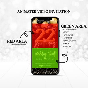 22nd Birthday Invitation, Animated Birthday Video Invitation, 22nd ...