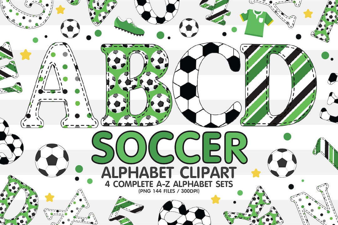Soccer Doodle Alphabet Sublimation Clipart PNG, Number & A-Z Upper Case ...