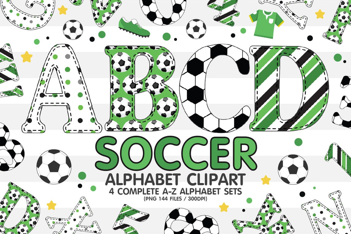 Soccer Doodle Alphabet Sublimation Clipart PNG Number & A-Z - Etsy