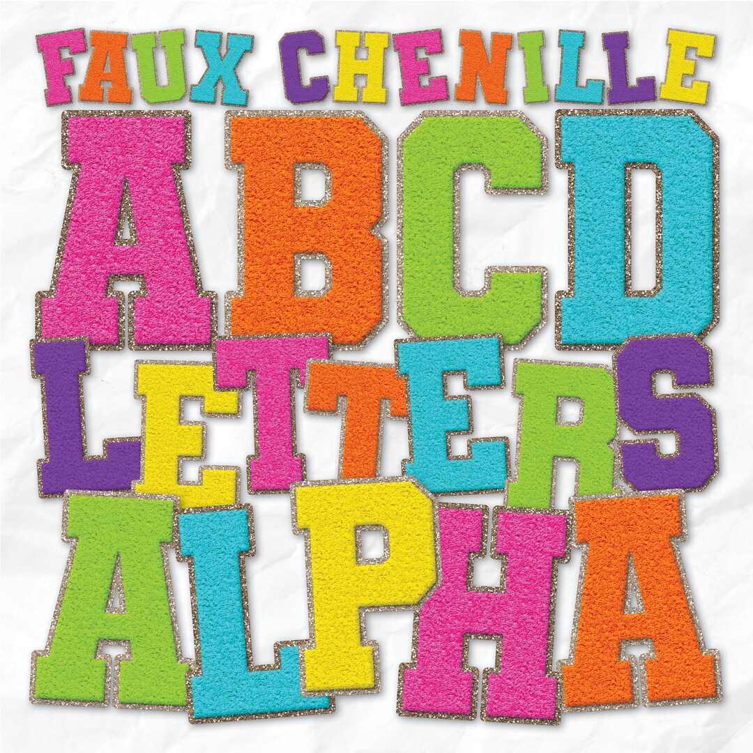 Faux Chenille Letters PNG Bundle, Varsity Letters Neon Alphabet Clipart ...