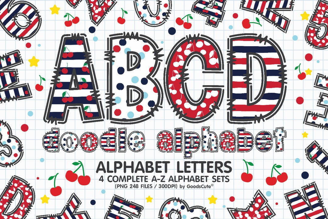 Red Navy Cherry Alphabet Sublimation Clipart PNG, Number & A-Z ...