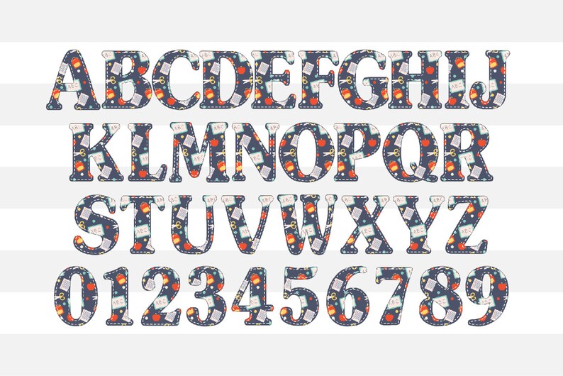 School Days Doodle Alphabet Sublimation Clipart PNG Number & | Etsy