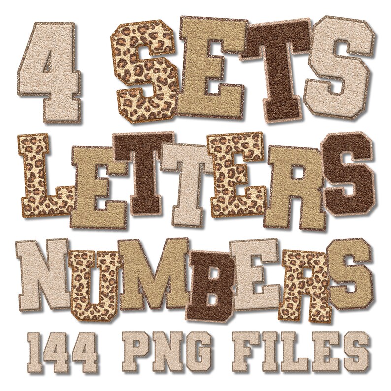 Faux Chenille Letters PNG Bundle, Leopard Varsity Letters, Chenille ...