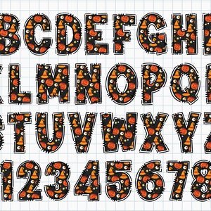 Spooky Halloween Doodle Alphabet Sublimation Clipart PNG, Number & A-Z ...