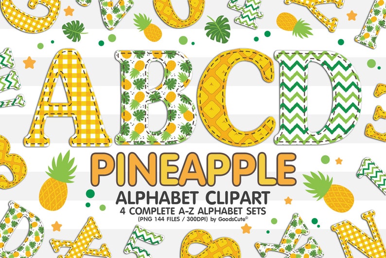 Pineapple Doodle Alphabet Sublimation Clipart PNG, Number & A-Z Upper ...