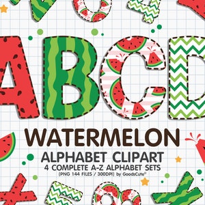 Watermelon Summer Doodle Alphabet Sublimation Clipart PNG, Number & A-Z ...