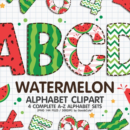Watermelon Summer Doodle Alphabet Sublimation Clipart PNG - Etsy