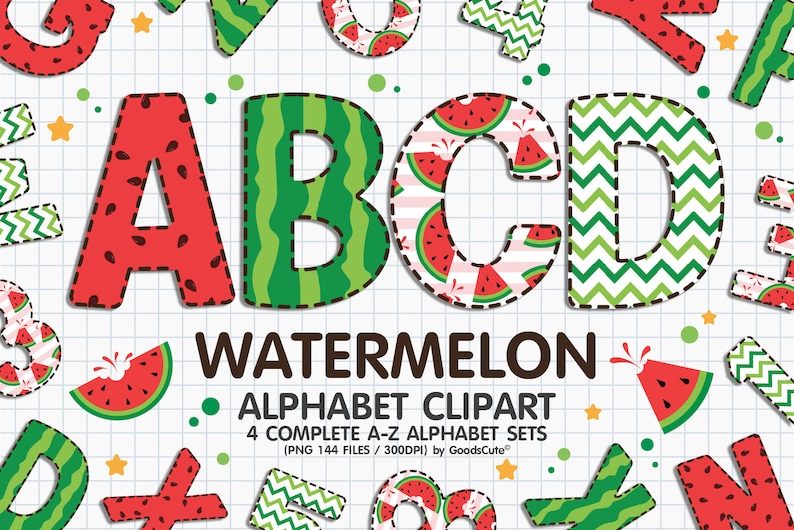 Watermelon Summer Doodle Alphabet Sublimation Clipart PNG - Etsy