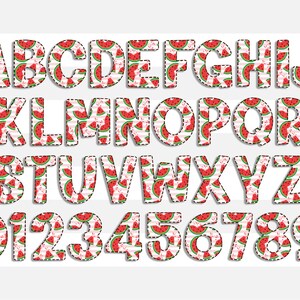 Watermelon Summer Doodle Alphabet Sublimation Clipart PNG, Number & A-Z ...